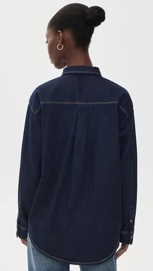 Good American The Denim Oversized Button Down Shirt