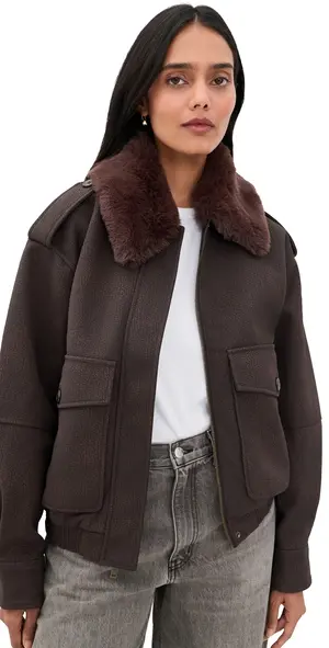Good American The Better Than Leather Faux Leather Bomber Jacket - Espresso