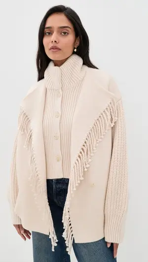 FRAME The Cropped Jacquard Fringe Coat