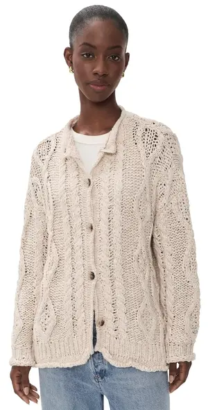 Free People Opal Cable Knit Cardigan - Tea