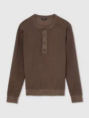 REISS Declan Ribbed Long-sleeve Henley Top