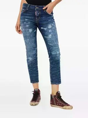 Dsquared2 Embroidered Logo Distressed Denim Jeans