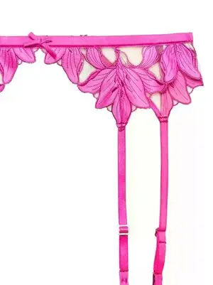 FLEUR DU MAL Lily Embroidered Garter Belt - Pink