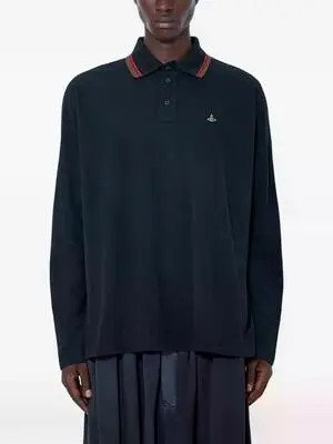 VIVIENNE WESTWOOD Embroidered Long-sleeve Polo Shirt - Black