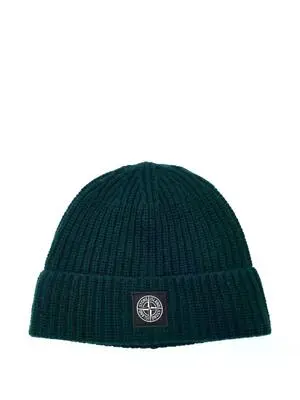 Stone Island N100012 Ribbed Knit Beanie With Compass Logo Patch - Green