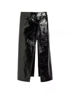 ARMARIUM Ember Glossed Leather Midi Wrap Skirt - Black