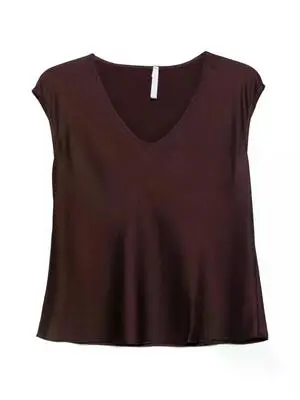 Imperial Satin Finish V-neck Top - Brown