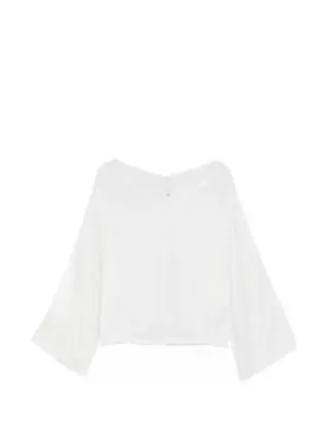Imperial V-neck Batwing-sleeve Blouse - White