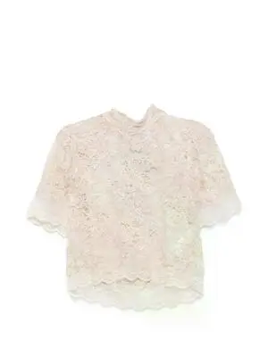 Imperial Lace-overlay Bow-detail Top - Neutrals