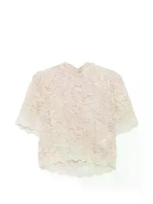 Imperial Lace-overlay Bow-detail Top - Neutrals