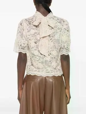Imperial Lace-overlay Bow-detail Top