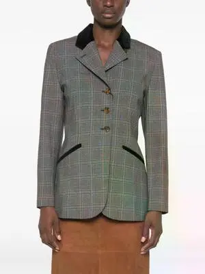 Marella Check-pattern Velvet-trim Jacket
