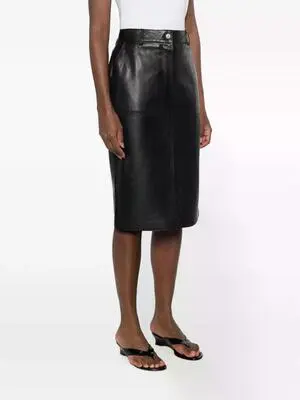 P.a.r.o.s.h Panelled Leather Midi Skirt - Black