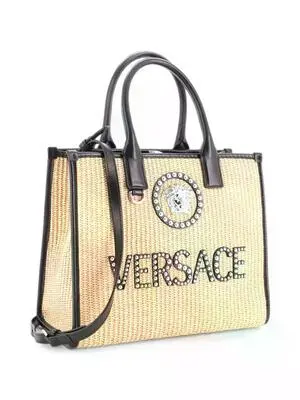 Versace La Vacanza Medusa Logo Raffia Small Tote Bag