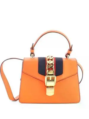 Gucci Sylvie Top Handle Bag Leather Mini Satchel - Orange