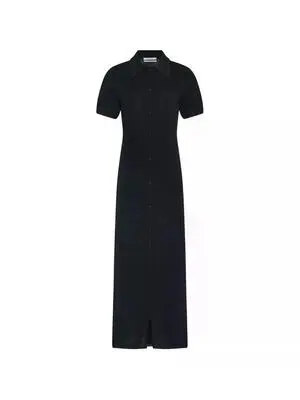 Another Tomorrow Pique-knit Button-front Midi Dress