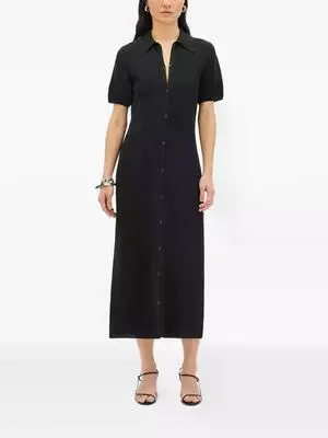Another Tomorrow Pique-knit Button-front Midi Dress