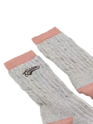 GOLDEN GOOSE Logo-embroidered Distressed Ribbed Knit Socks