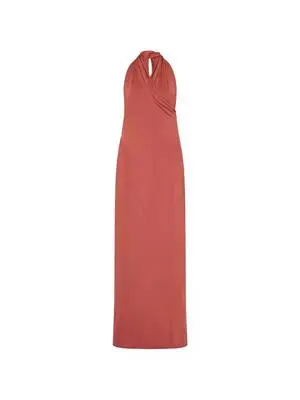 Another Tomorrow Gathered Halter Maxi Dress - Orange