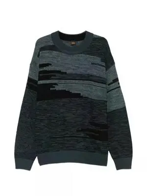 BOSS Intarsia-knit Crew-neck Sweater - Blue