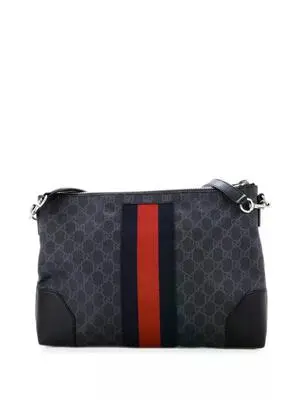 Gucci Web Zip Flat Messenger Gg Coated Canvas Medium Cross Body Bag