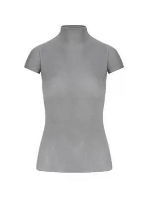 Giorgio Armani Ribbed-knit High-neck T-shirt - Grey