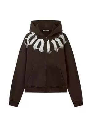 Palm Angels Big Neck Logo Zip Loose Hoodie - Brown