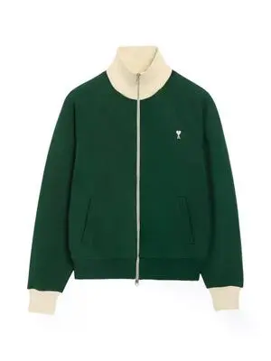 AMI Paris Zipped Cotton Sweatshirt With De Coeur