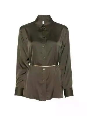 Imperial Belted Satin-finish Shirt - Green