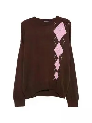 Liu Jo Argyle-intarsia Rhinestone-embellished Sweater