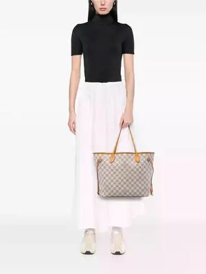 LOUIS VUITTON Damier Azur Neverfull Mm Tote Bag - White