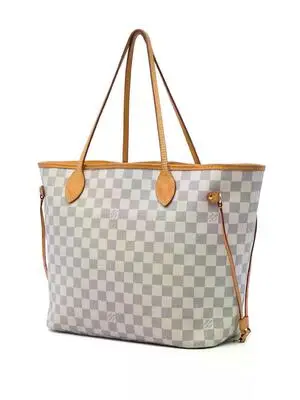 LOUIS VUITTON Damier Azur Neverfull Mm Tote Bag - White