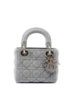 Dior 2019 Mini Velvet Cannage Lady Satchel - Grey