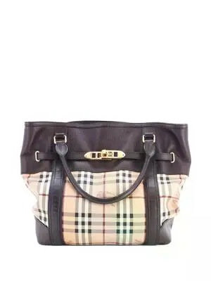 Burberry Haymarket Coated Canvas And Leather Medium Tote Bag - Brown