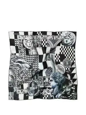 Versace Printed Silk Twill Scarf 55 Cm - Black