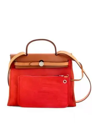 Hermès Herbag Zip Leather And Toile 31 Shoulder Bag - Red