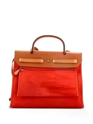 Hermès Herbag Zip Leather And Toile 31 Shoulder Bag - Red