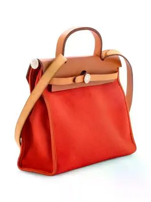 Hermès Herbag Zip Leather And Toile 31 Shoulder Bag - Red