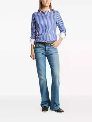 FAY Vertical-stripe Contrast-collar Shirt - Blue