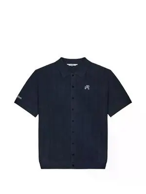 MALBON Crosscut Pointelle Polo Shirt - Blue