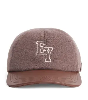 Eleventy Cashmere Wool-lined Embroidered Baseball Cap - Brown