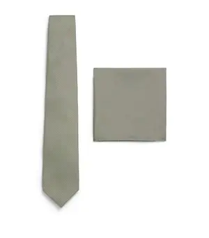 Corneliani Silk Necktie And Pocket Square Set - Grey