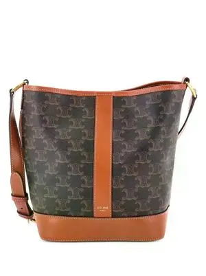 Celine Triomphe Coated Canvas Small Bucket Bag - Brown
