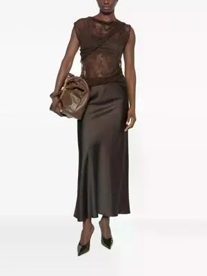 Imperial Lace-overlay Draped Top - Brown