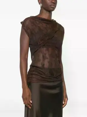 Imperial Lace-overlay Draped Top - Brown