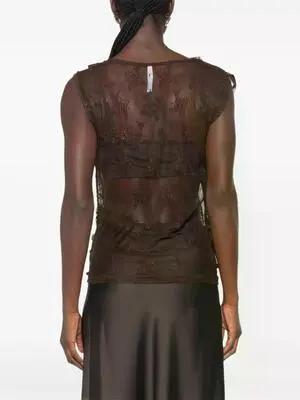 Imperial Lace-overlay Draped Top - Brown