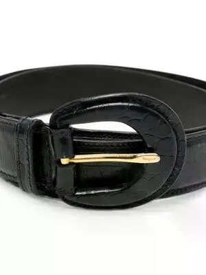 FERRAGAMO 1980s Crocodile-effect Buckle Belt - Blue