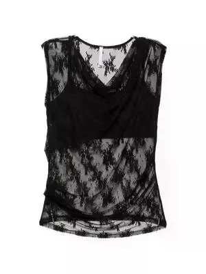 Imperial Draped Lace Blouse - Black