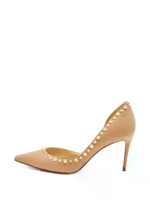 CHRISTIAN LOUBOUTIN Beige Leather Studded D'orsay Pumps