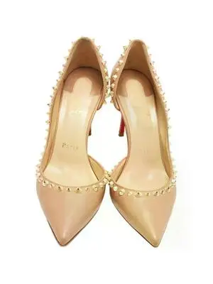 CHRISTIAN LOUBOUTIN Beige Leather Studded D'orsay Pumps